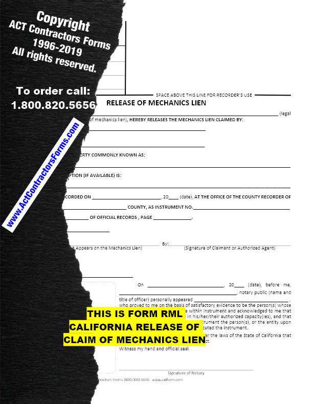 California Claim of Mechanics Lien Form, Notice of Mechanics Lien ...