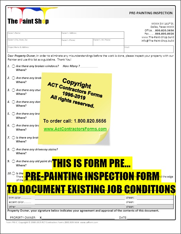 Painting Contractor Forms for Business Operations