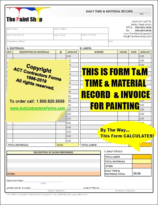 Painting Contractor Invoices & Billing Forms