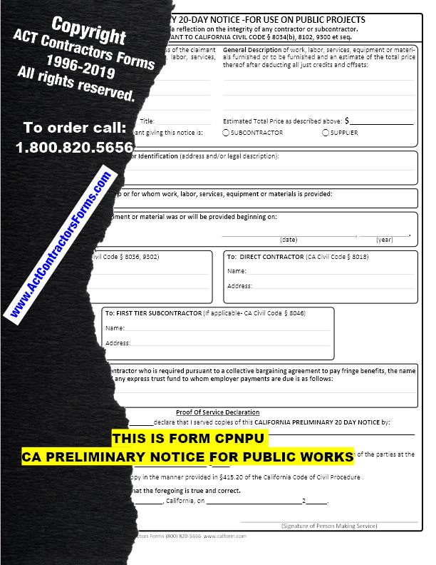 California Preliminary Notice 20 Day Notice