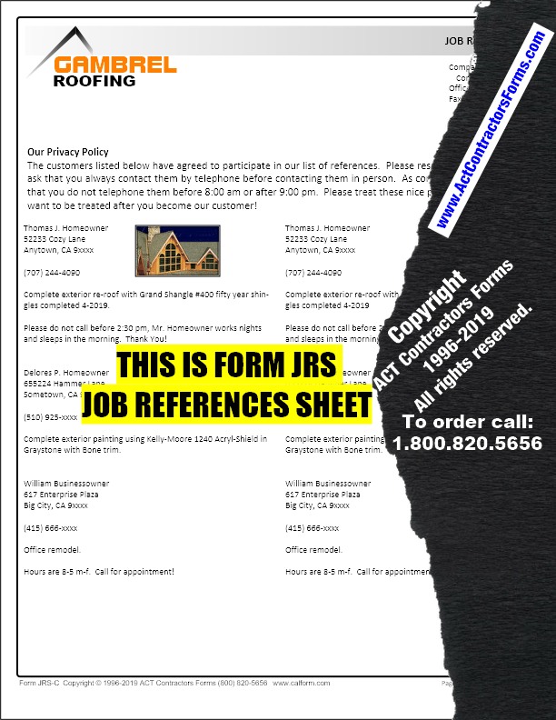 Roofing Contractor Bid & Estimate Forms