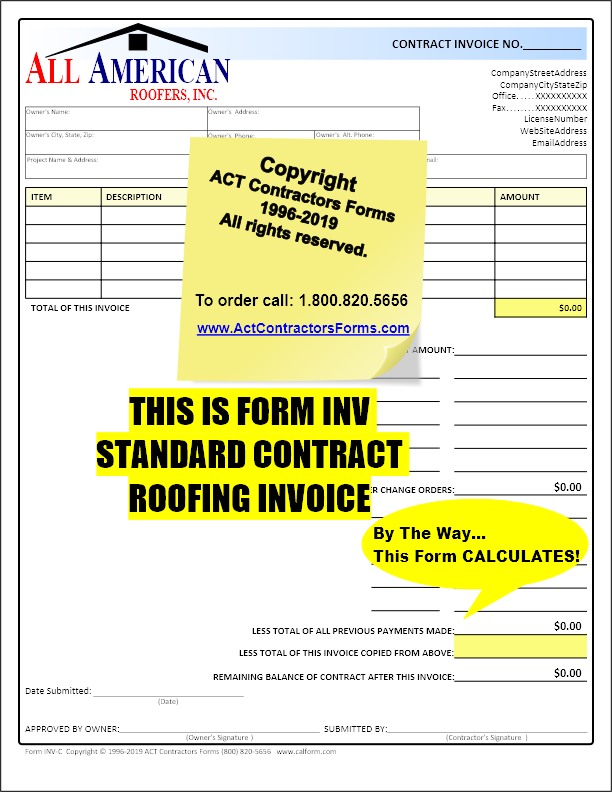 Roofing Contractor Invoice & Billing Forms