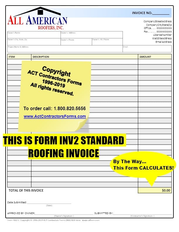 Roofing Contractor Invoice & Billing Forms