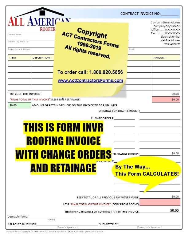 Roofing Contractor Invoice & Billing Forms
