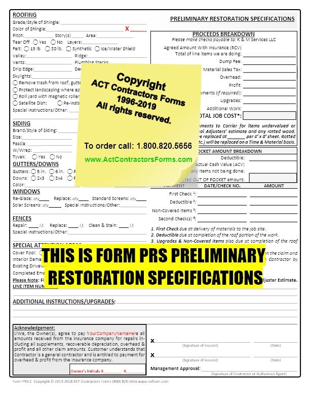 Roofing Contractor Forms for Insurance Restoration